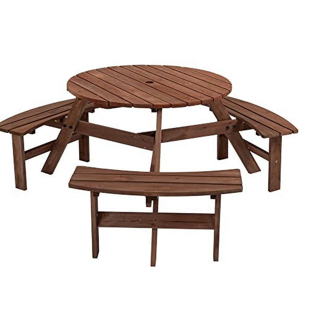 6-Person Outdoor Circular Wooden Picnic Table, Camping Dining Table w ...