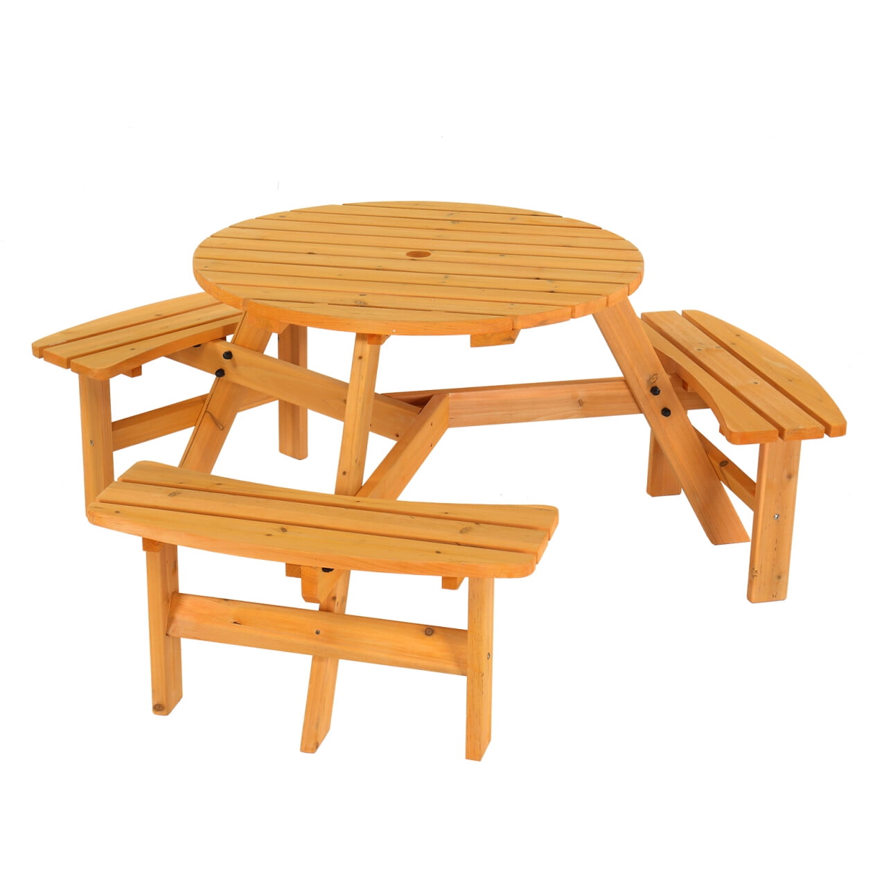 6-Person Outdoor Picnic Table Set, Courtyard Round Dining Table with ...