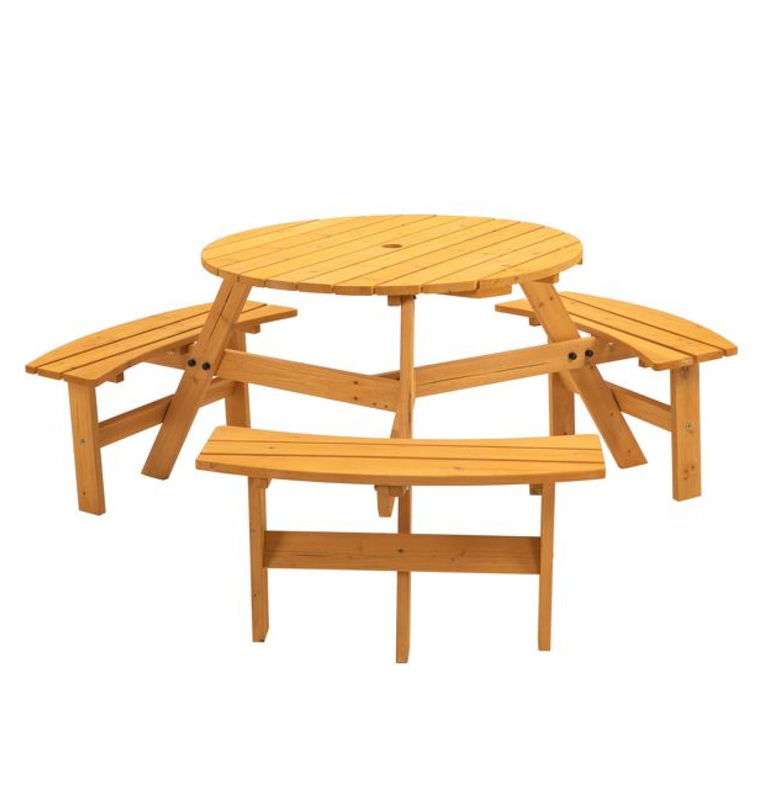 6 Person Outdoor Picnic Table - Wooden Circular Patio Table with ...
