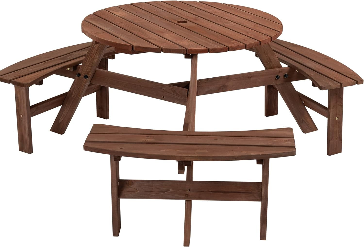 6-Person Outdoor Wooden Picnic Table, Heavy Duty Round Camping Table ...