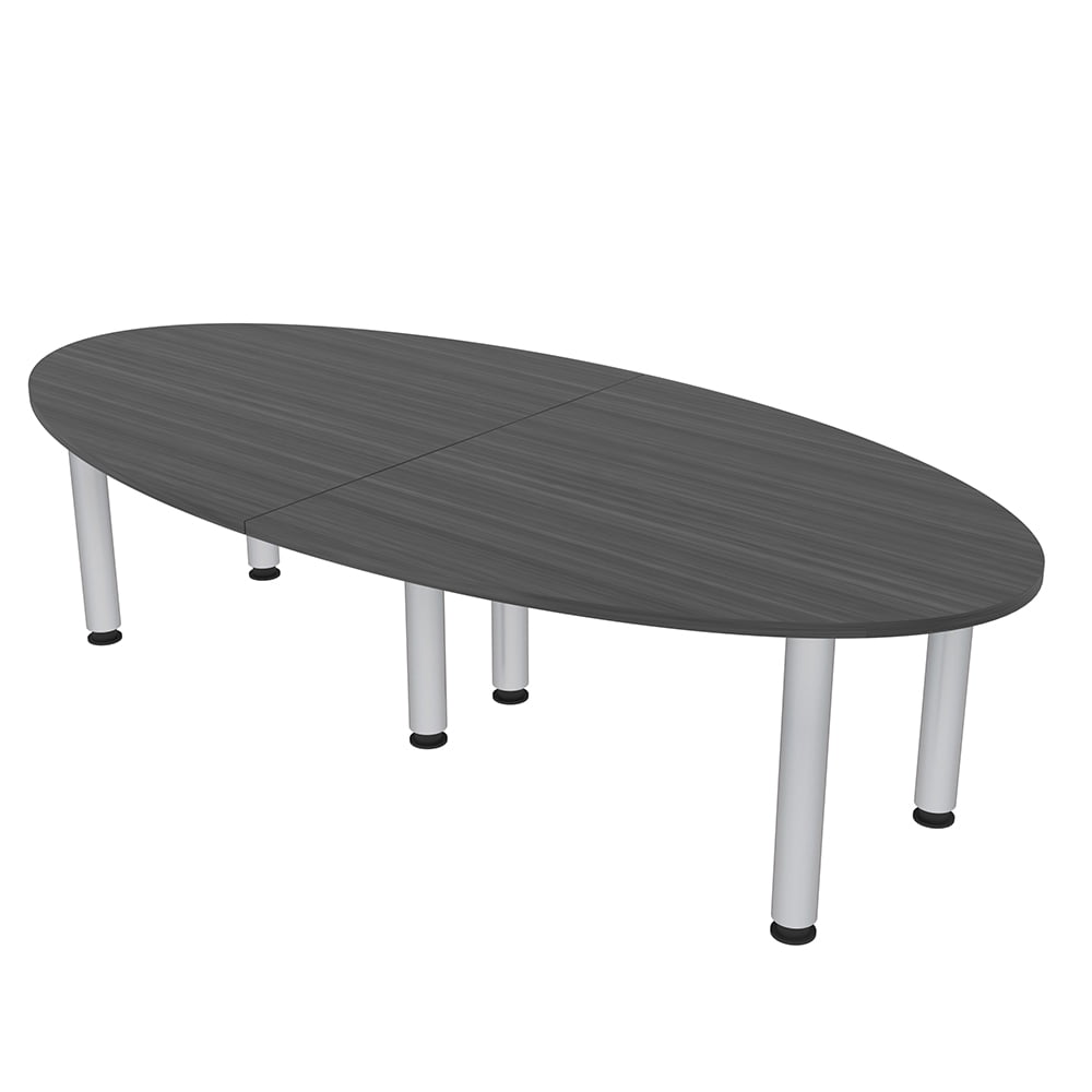 6 Person Oval Conference Table With Silver Post Legs Power And Data ...