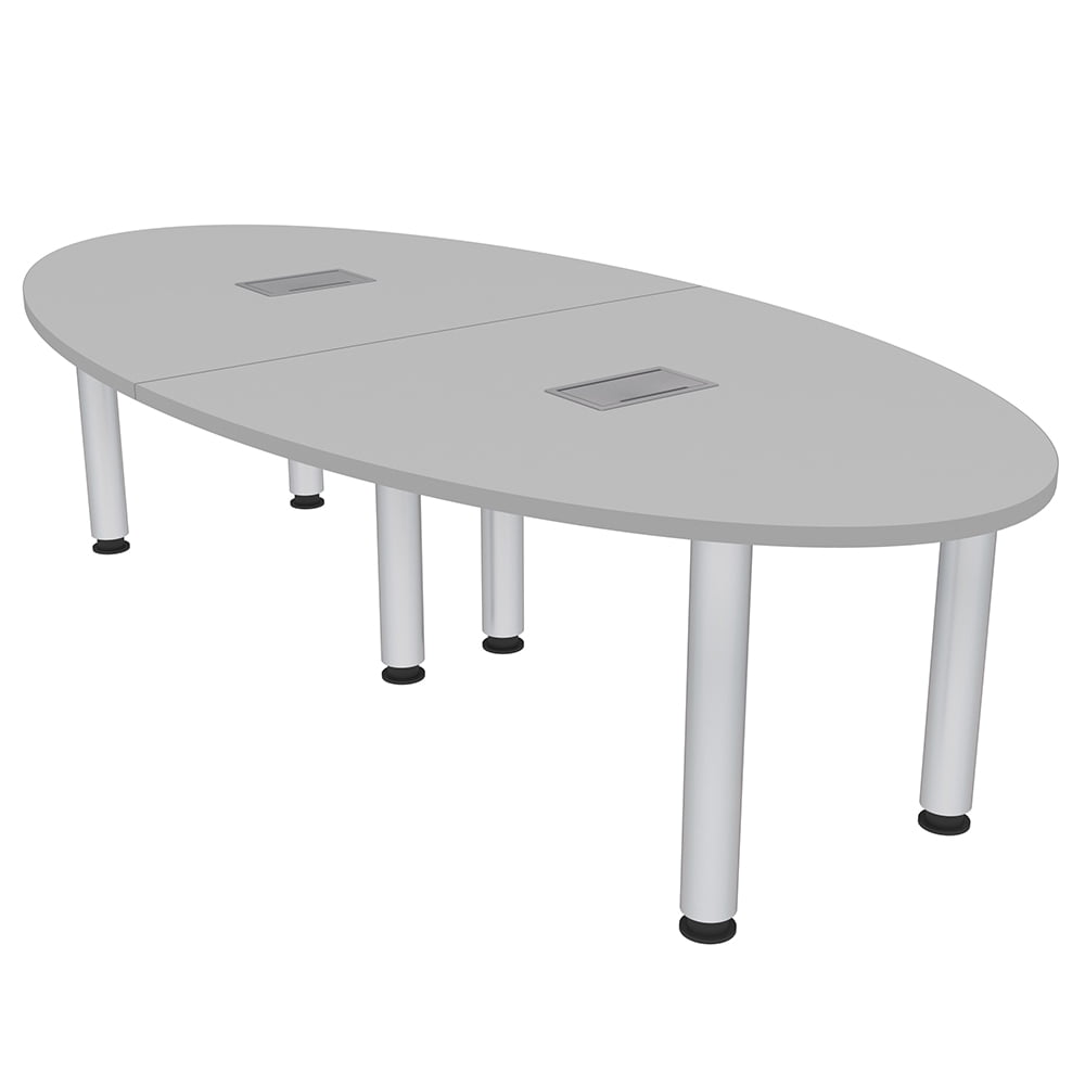 6 Person Oval Conference Table With Silver Post Legs Power And Data ...