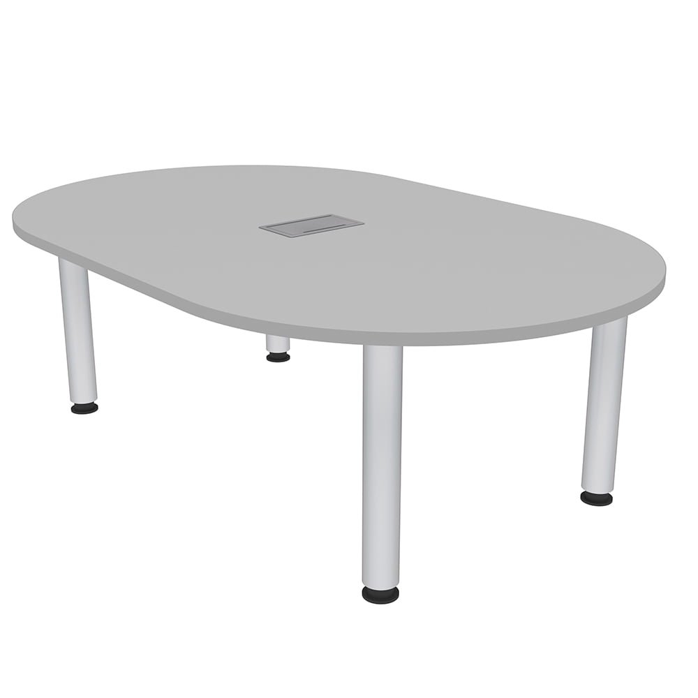6 Person Powered Racetrack Shaped Conference Table Silver Post Legs ...