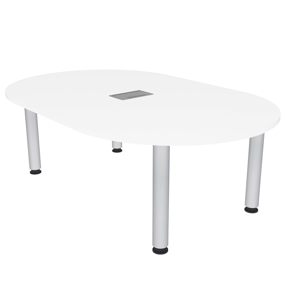 6 Person Powered Racetrack Shaped Conference Table Silver Post Legs ...