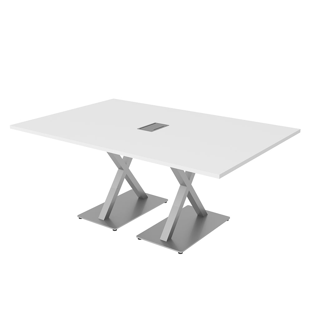 6 Person Rectangular Conference Table With X Bases Data And Electric ...