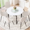 6-Person Round Dining Table Set, White Modern Table with Tempered Glass ...
