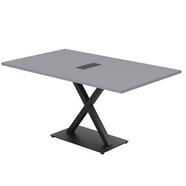 7X4 Racetrack Shaped Conference Table Power And Data Square Metal Base ...