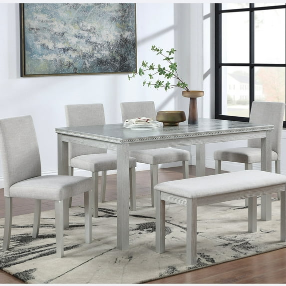 6 - Person Solid Wood Dining Table Set with Bench | Comfortable Seating ...