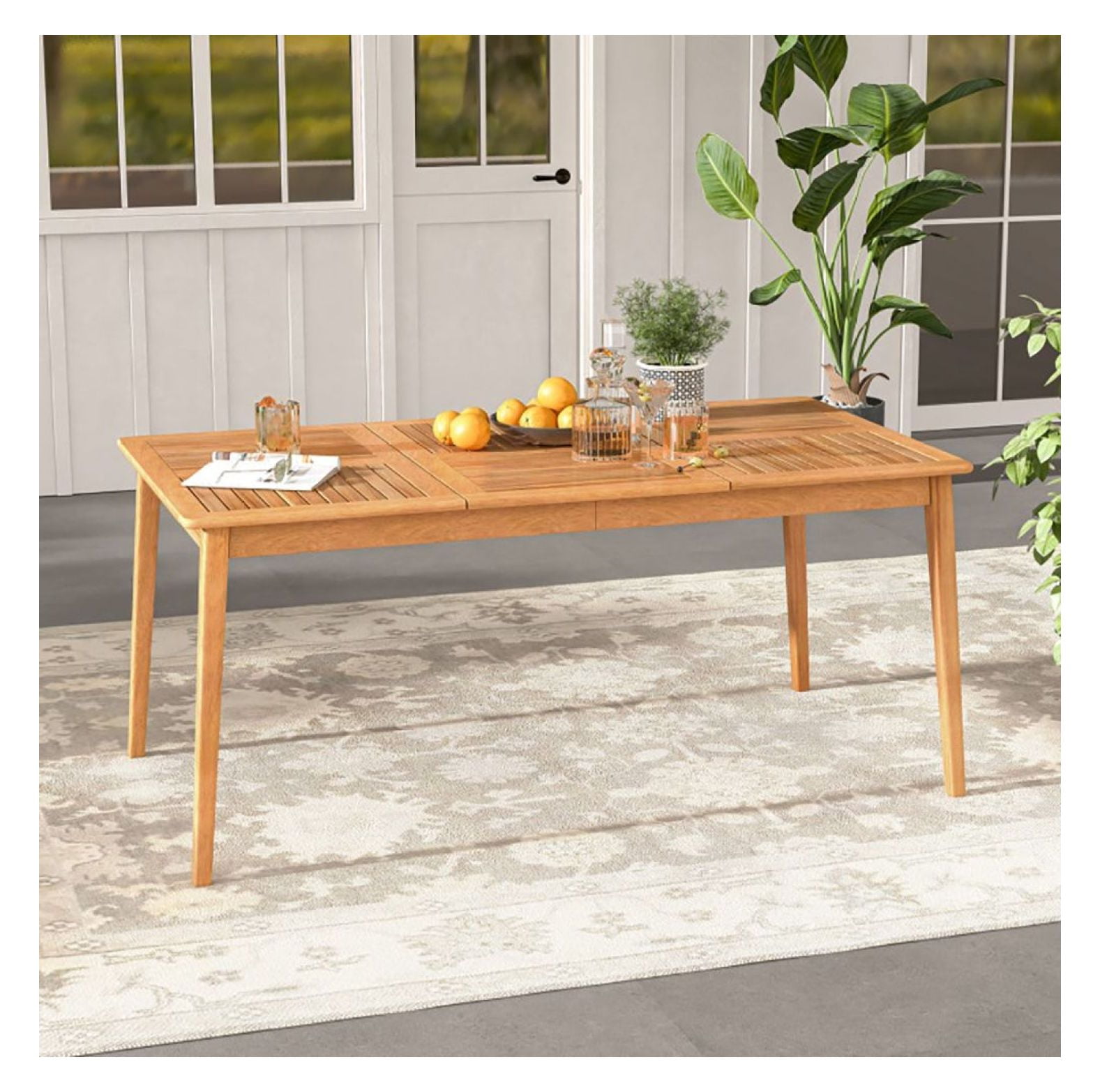 6-Person Wood Outdoor Dining Table - 67" Rectangular Patio Table ...