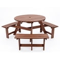 6 Person Wooden Picnic Table, Outdoor Picnic Tables with 3 Built-in ...