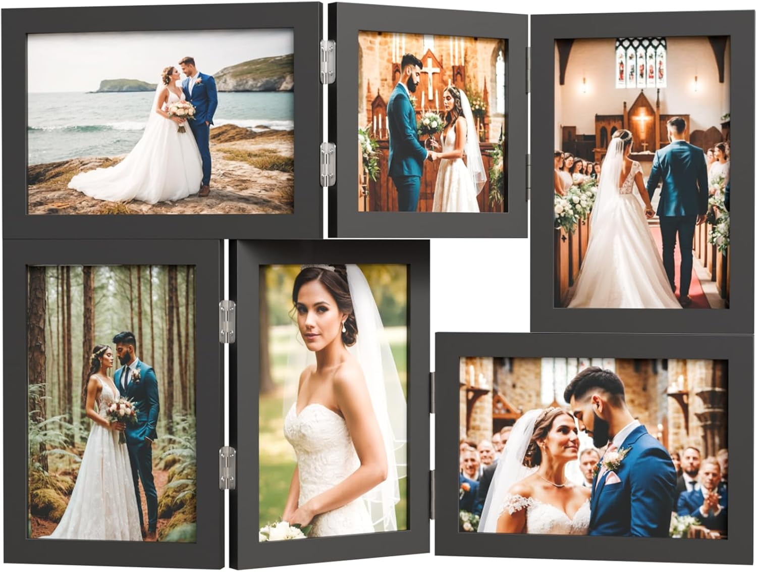 6 Picture Frame, 4x6 & 4x4 Six Folding Hinged Photo Frames, Rustic Wood ...