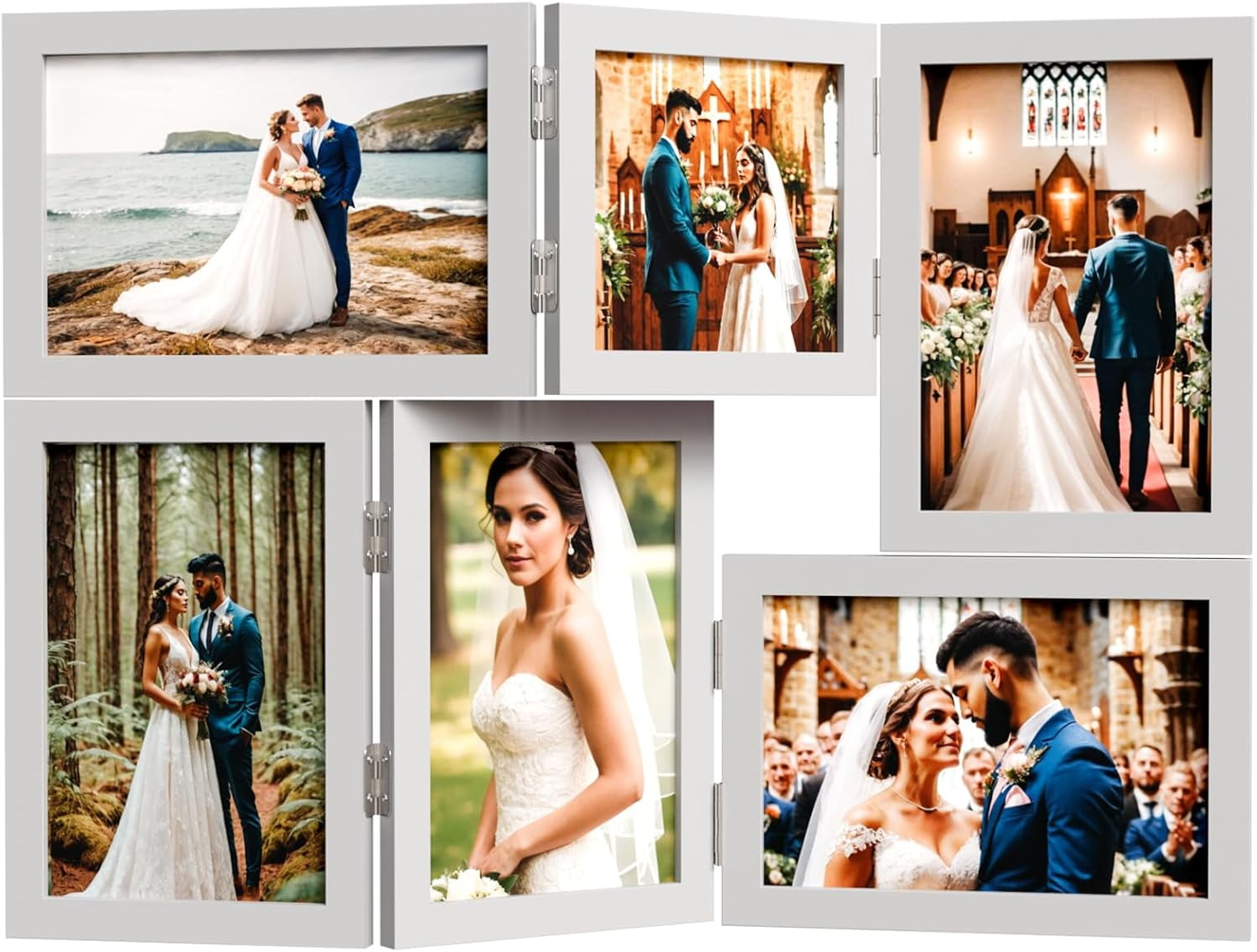 6 Picture Frame, 4x6 & 4x4 Six Folding Hinged Photo Frames, Rustic Wood ...
