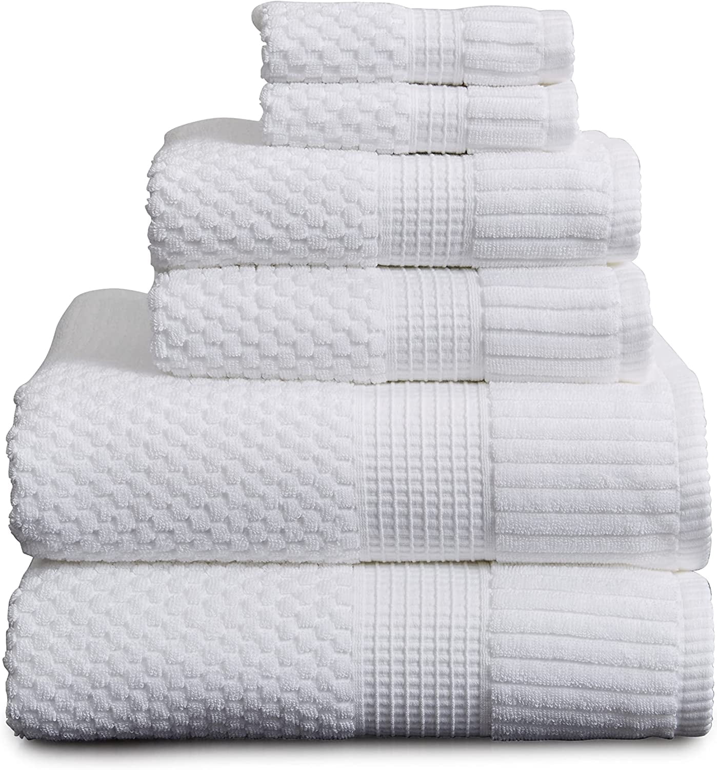 6-Piece 100% Cotton Bath Towel Set - Super Soft & Absorbent, Quick-Dry ...