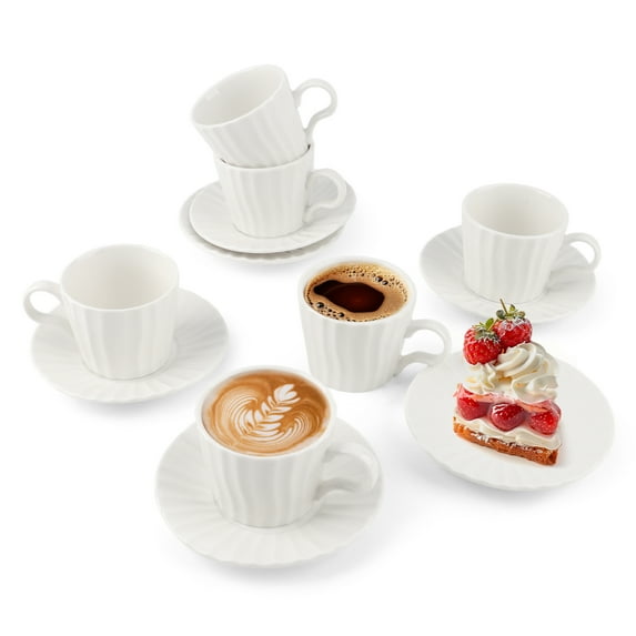 6-Piece 100ml White Striped Ceramic Coffee Cup Set - Heat-Resistant ...