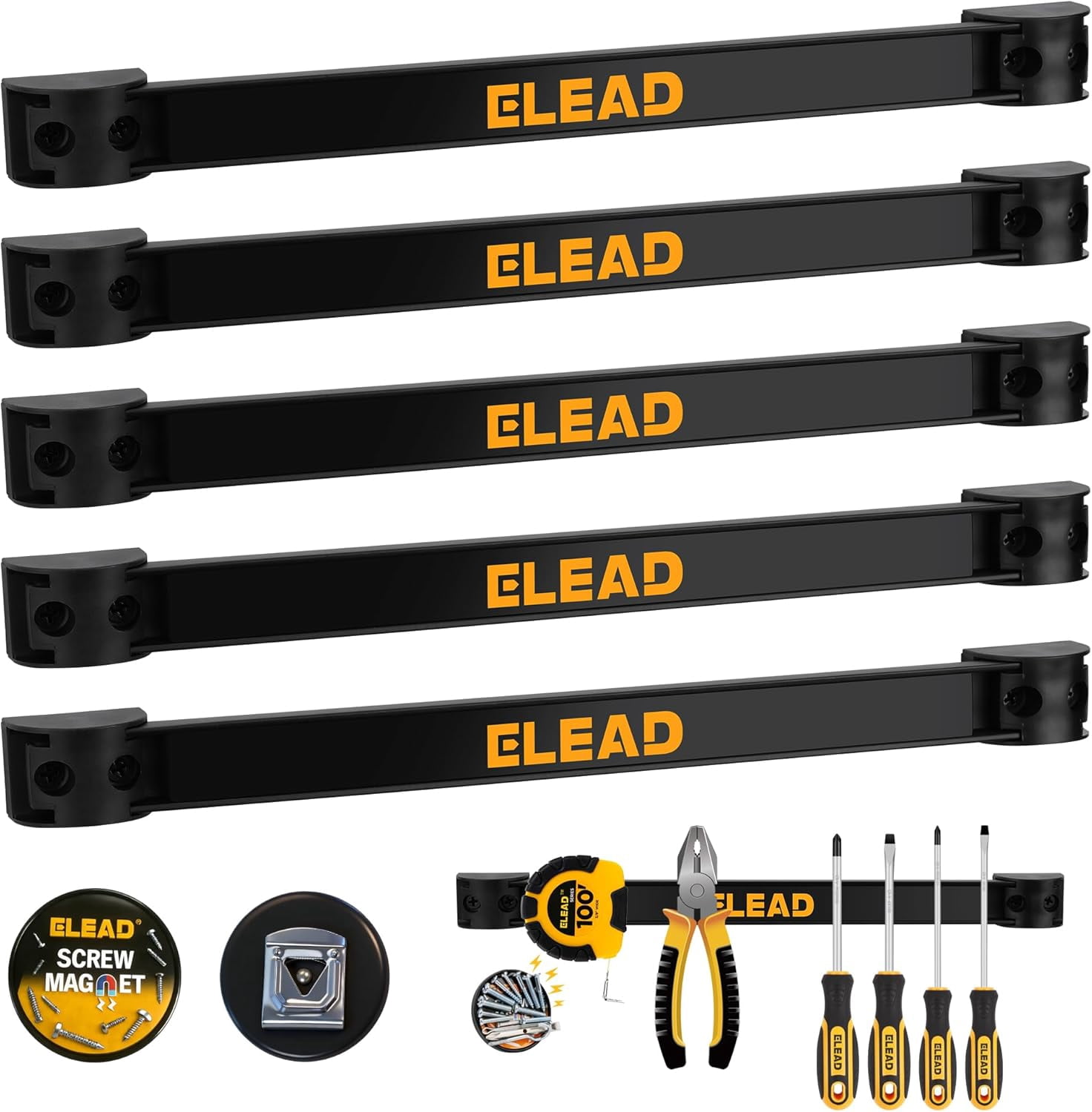 6-Piece 12" Magnetic Tool Holder Storage Organizer - Wall Mount Rack ...
