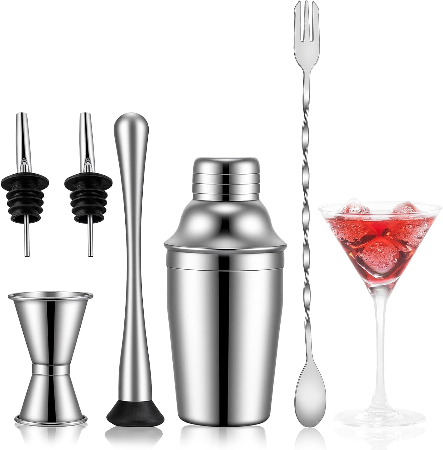6 Piece 12oz Professional Cocktail Shaker Set with Built-in Strainer ...