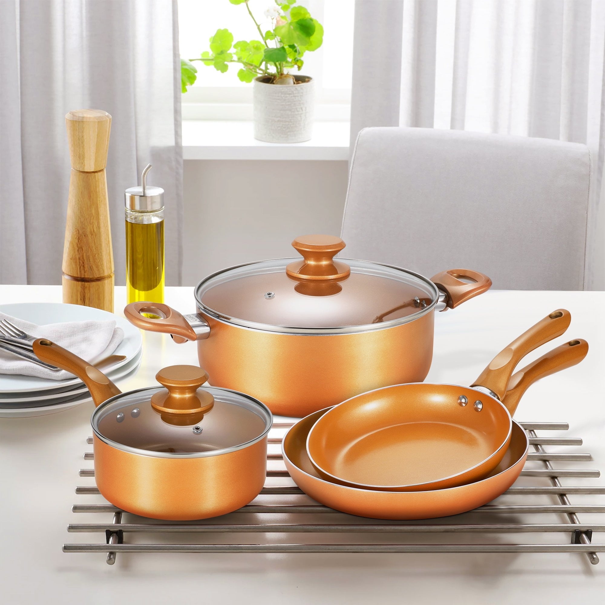 6-Piece Aluminum Nonstick Ceramic Cookware Set Copper - Walmart.com