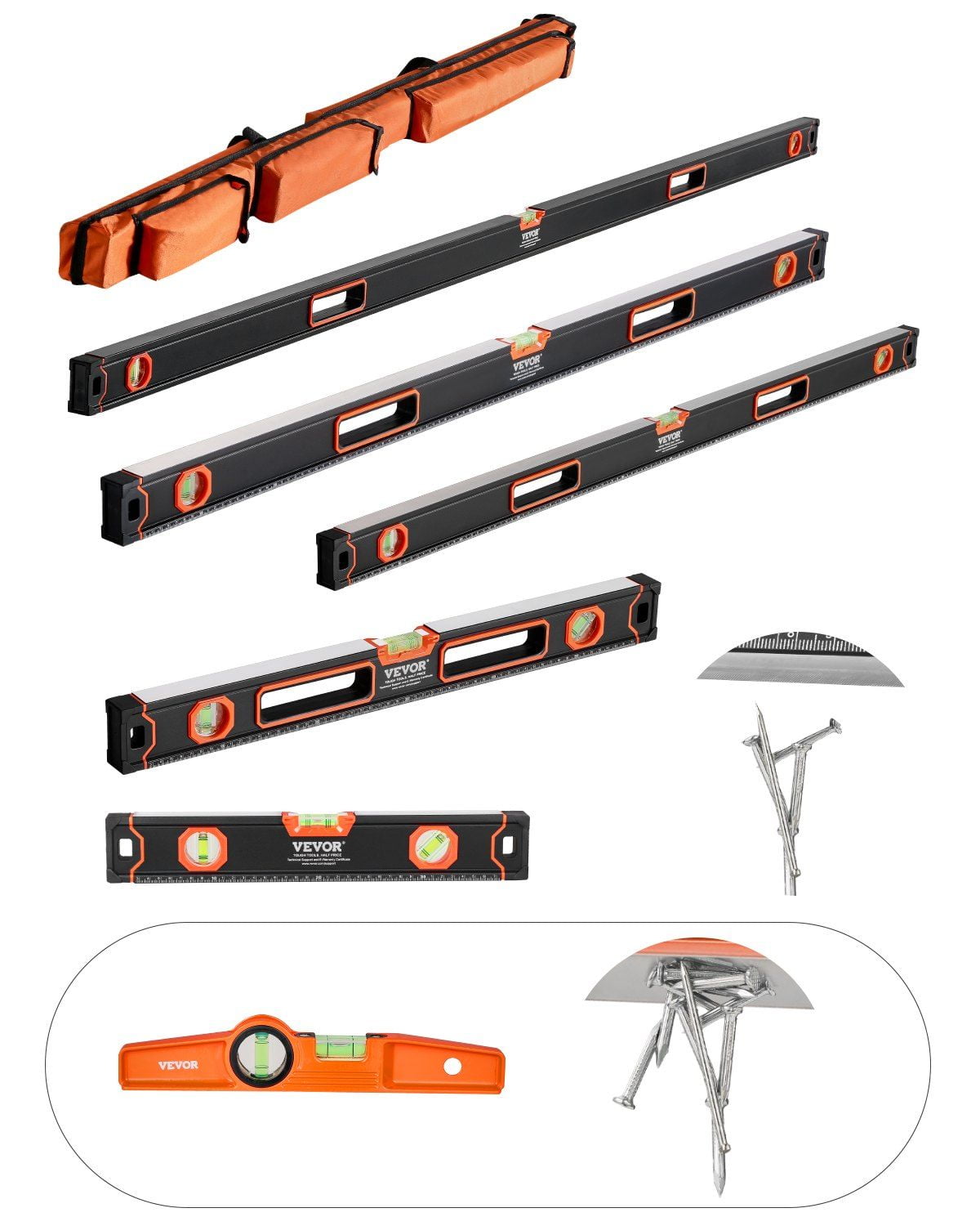 6-Piece Aluminum Torpedo Level Set (78" to 10") with Magnetic Edge, 45 ...