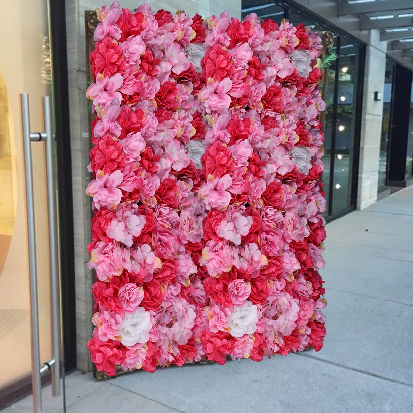 6-Piece Artificial Flower Wall Panel, Rose Red Silk Dahlias and ...