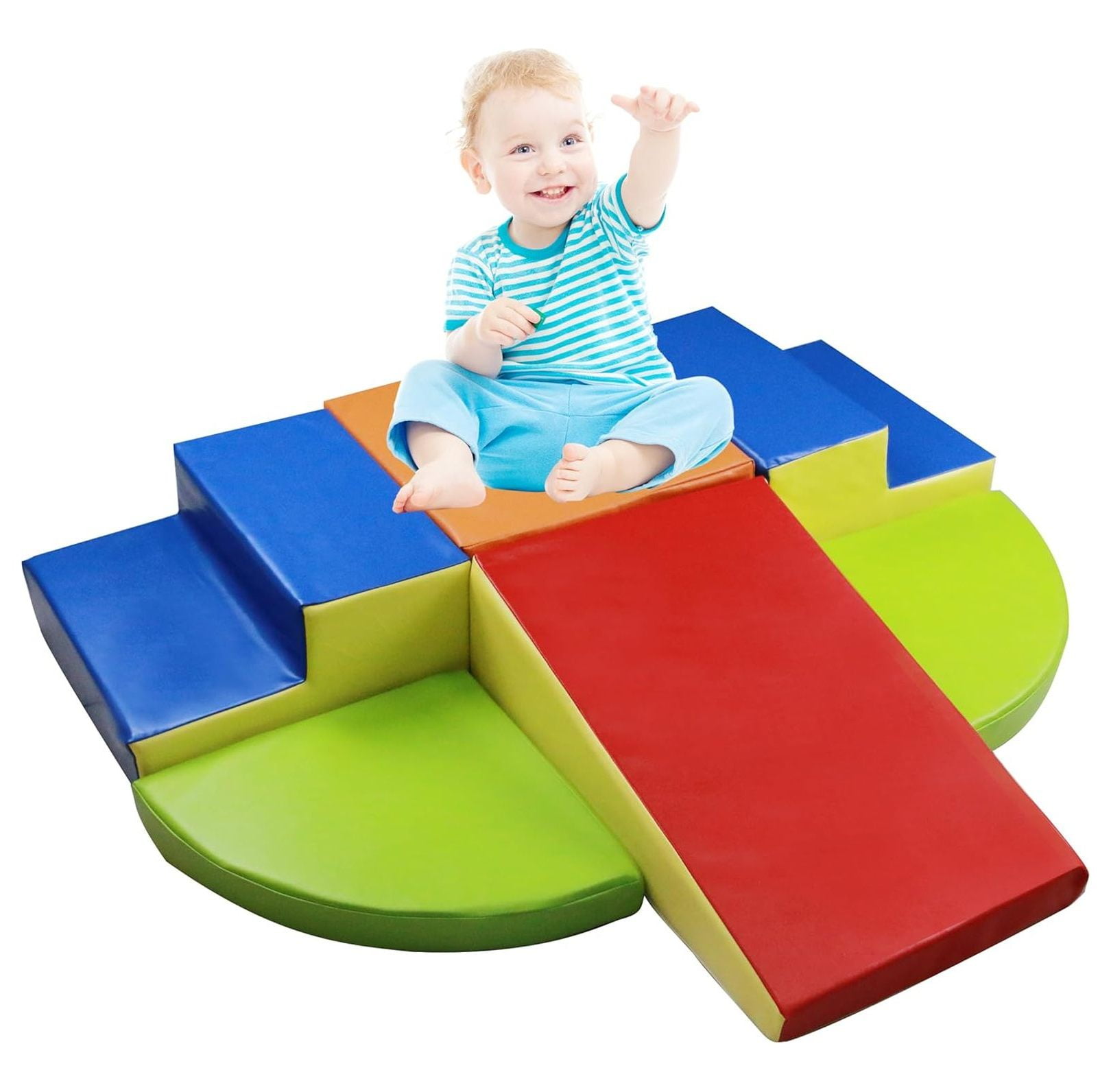 6-Piece Baby Soft Foam Climbing Blocks Set, PU Leather Non Slip Foam ...