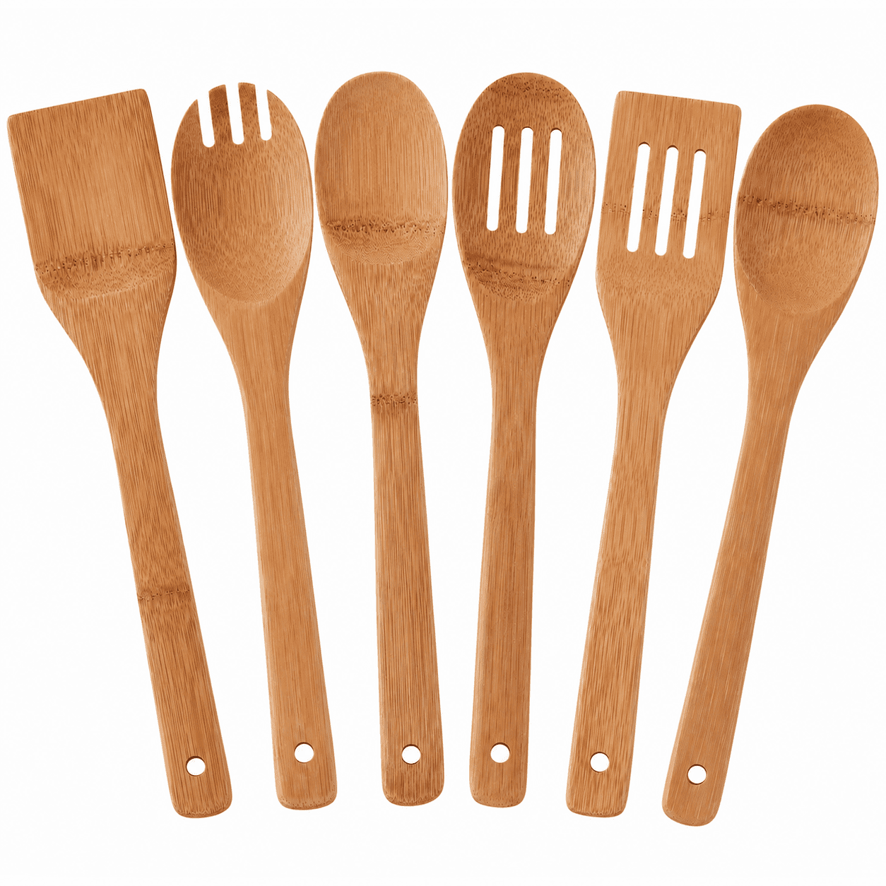 6-Piece Bamboo Wooden Cooking Utensil Set, Carbonized Spoons and ...