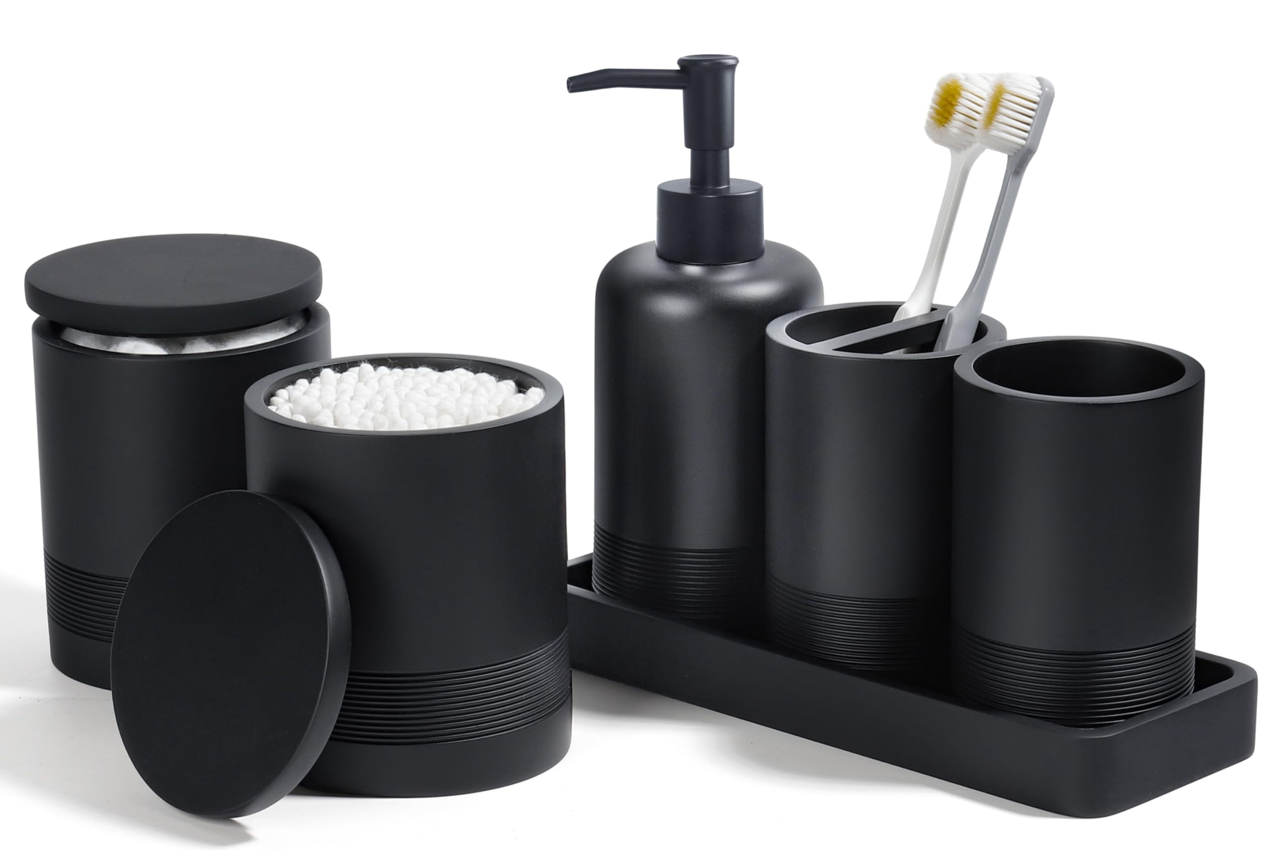 6-Piece Bathroom Canisters & Set Matte Black Organizer for Modern ...