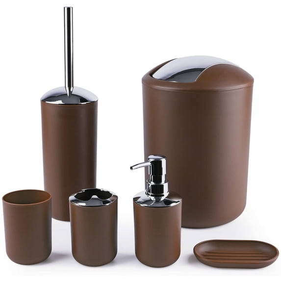 6-Piece Bathroom Organization Set Coffee Color with Toothbrush Holder ...