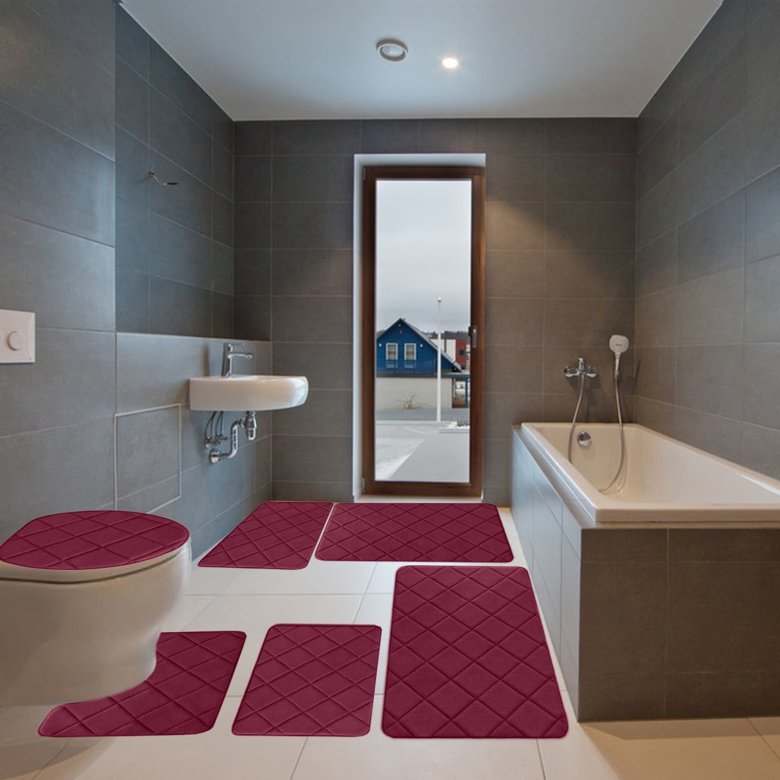 6-Piece Bathroom Rug Set, Memory Foam Toilet and Shower Mats, Non-Slip ...