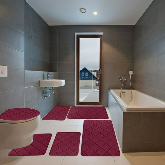 6-Piece Bathroom Rug Set, Memory Foam Toilet and Shower Mats, Non-Slip ...