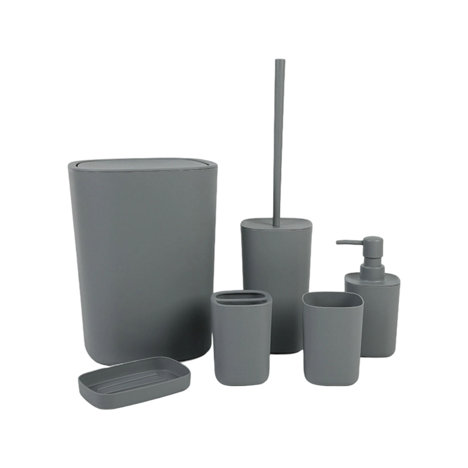 6 Piece Bathroom Set Plastic Toothbrush Holder Waste Bin Combo For ...