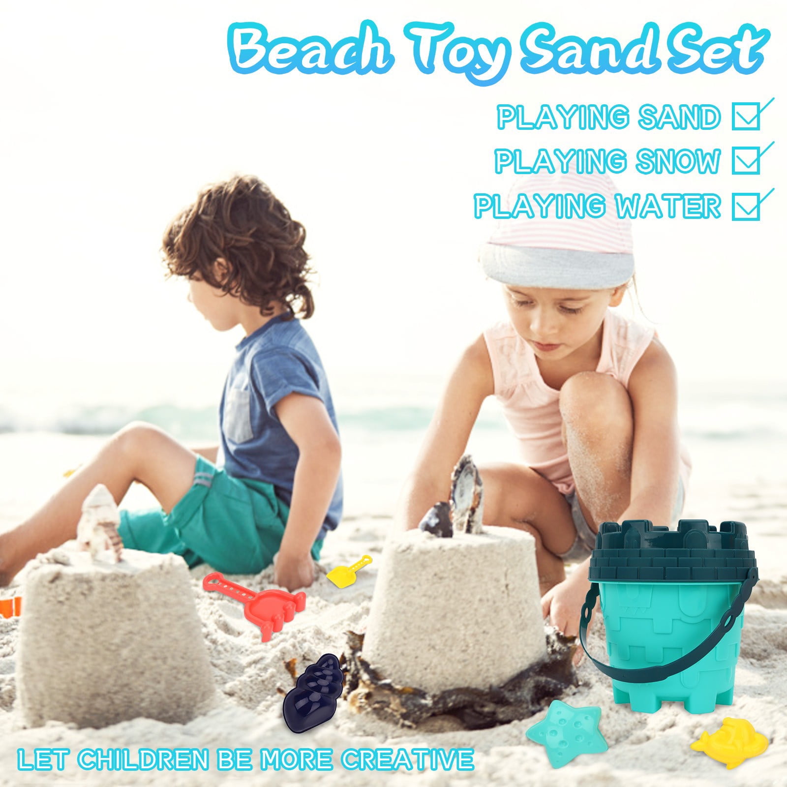 6-Piece Beach Toy Set for Kids - Durable ABS Plastic Sand Castle Toys with Multi-Color ...