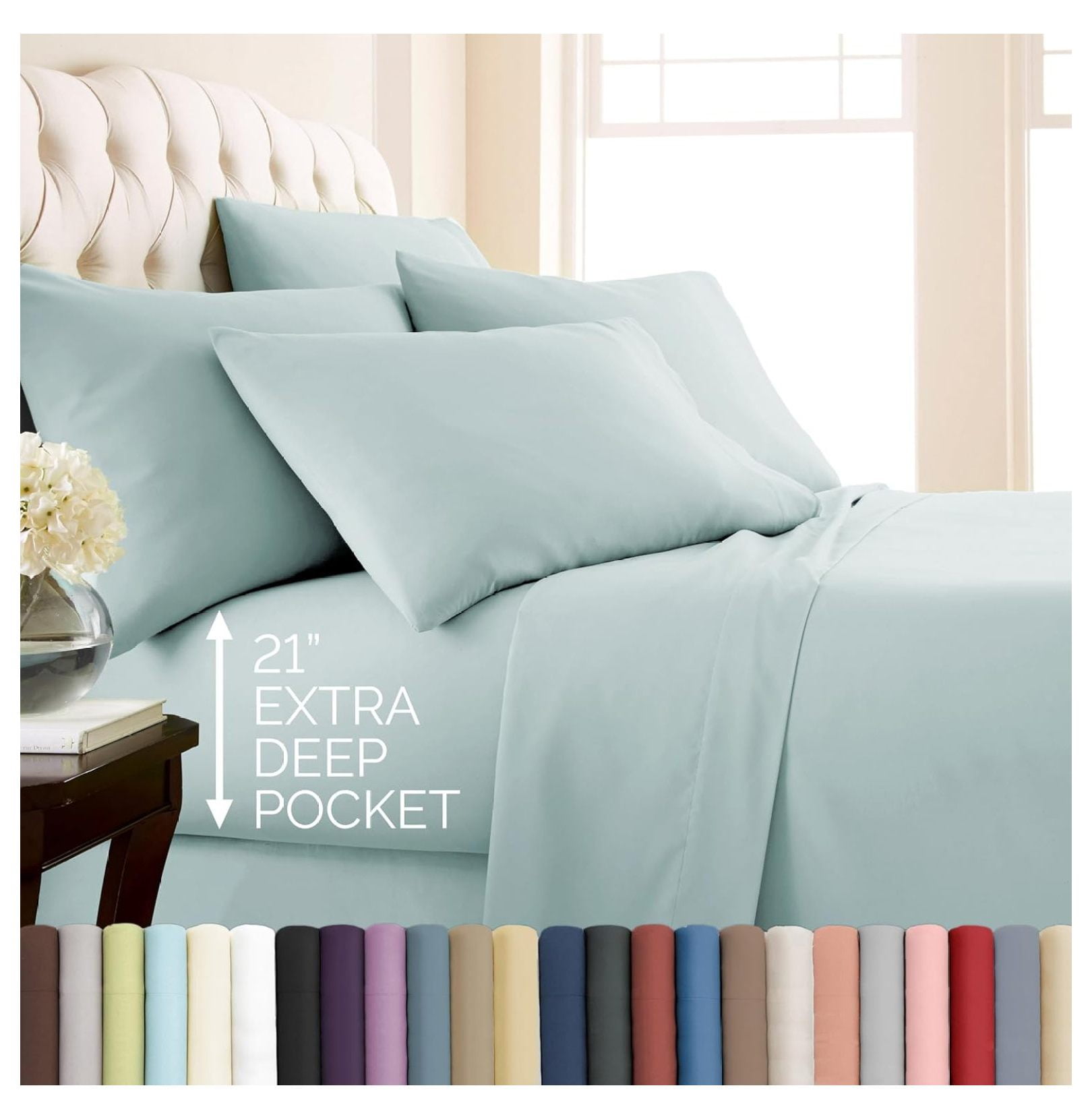 6-Piece Bed Sheets Full Size Set, 21-Inch Deep Pocket Full Size Sheets ...