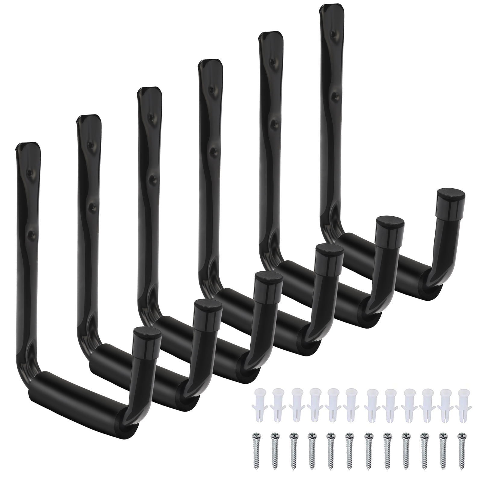 6 Piece Black Heavy Duty Steel Garage Hooks,for Chair, Ladders, Hose ...