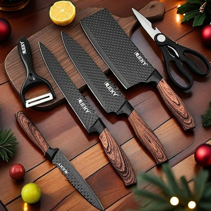 6-Piece Black Professional Kitchen Knife Set for Chef, Super Sharp Meat ...