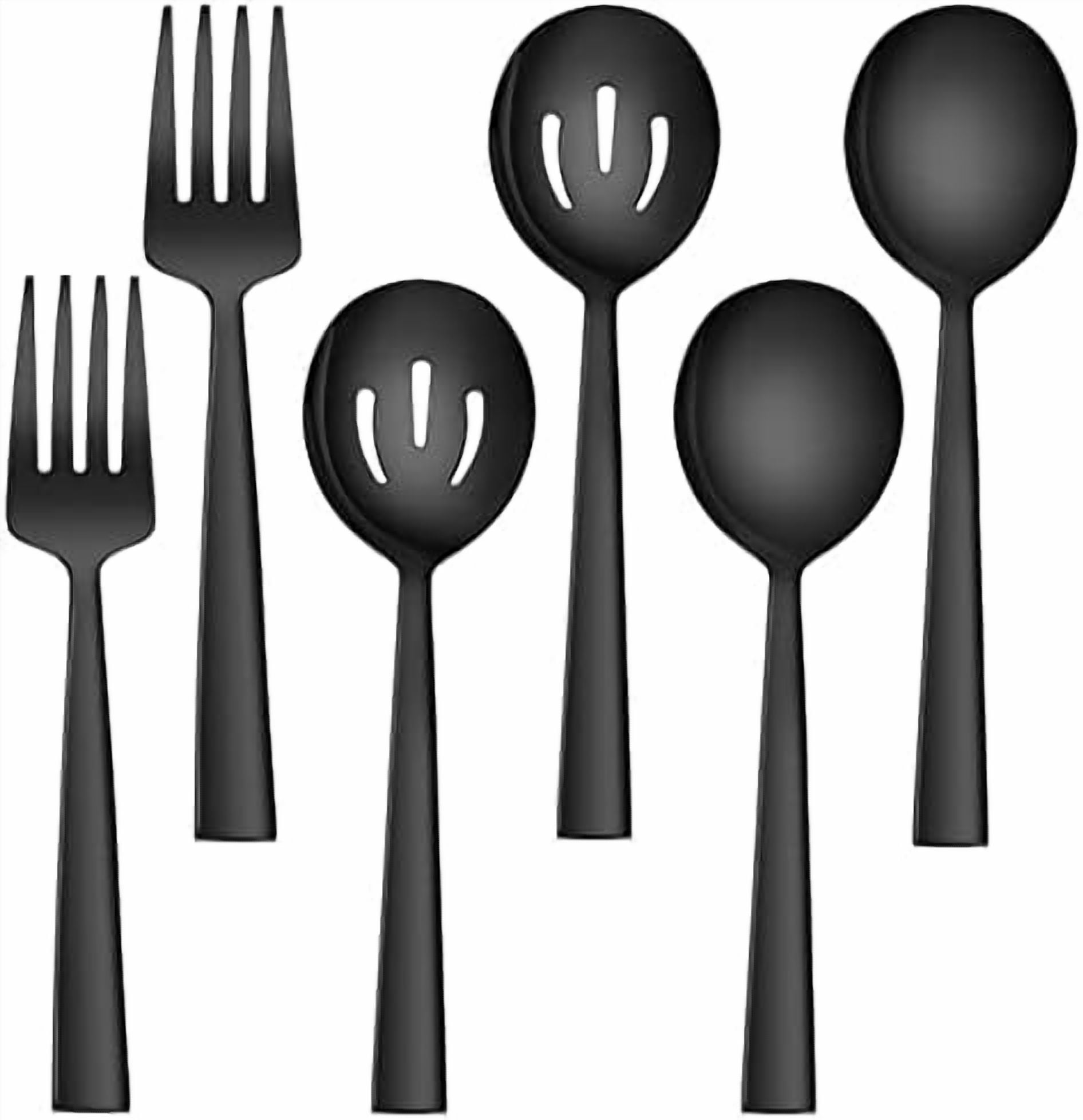 6-Piece Black Serving Spoons and Forks, 8.6 Inch Stainless Steel Metal ...
