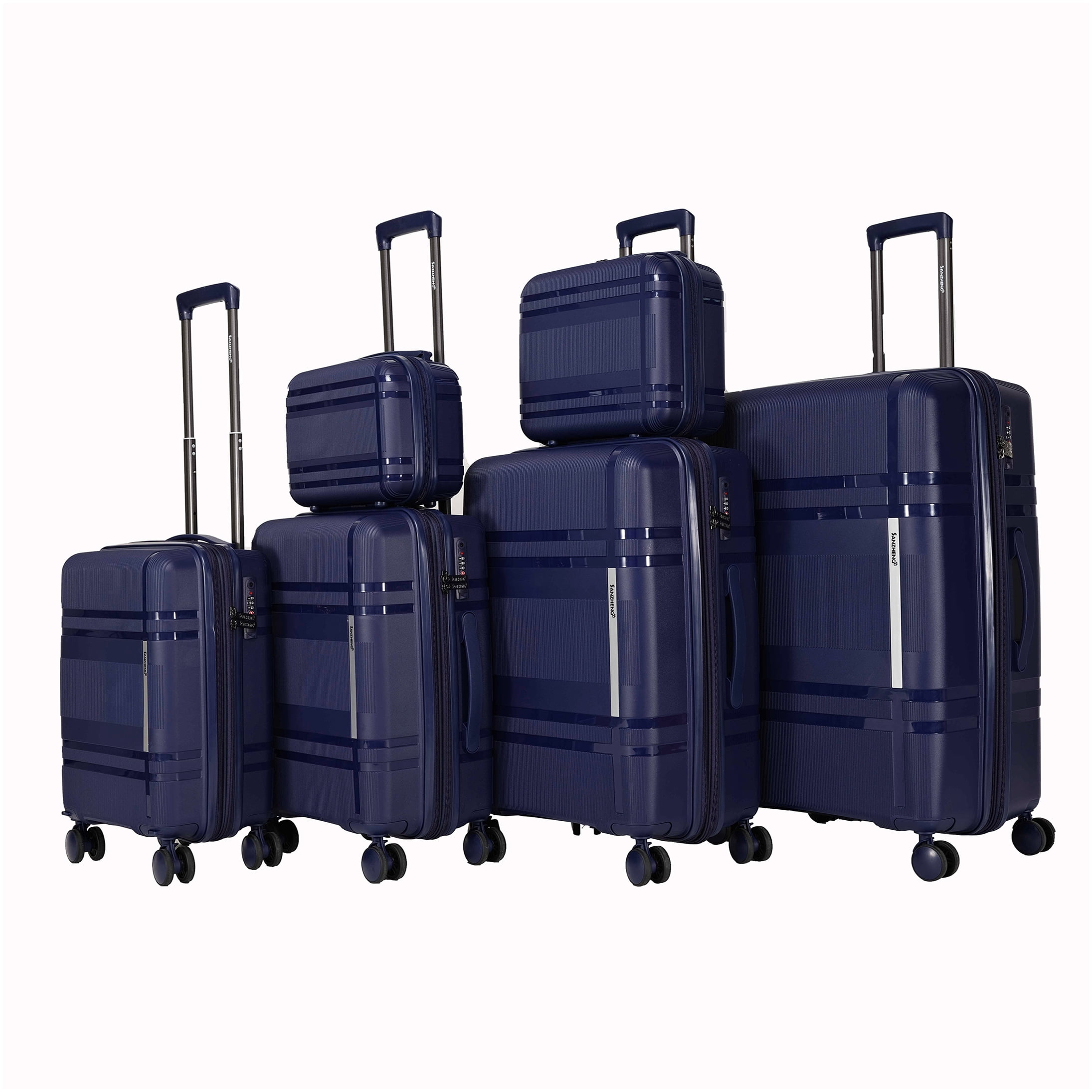 6-Piece Blue Expandable Hardshell Luggage Set with 360° Spinner Wheels ...