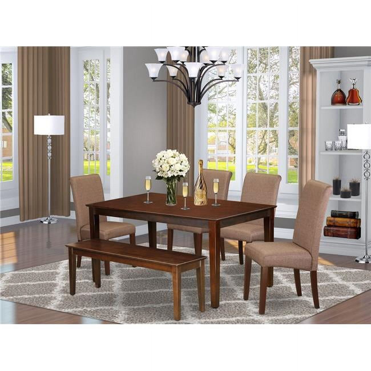 6 Piece Capri Kitchen Table with Linen Brown Fabric Dining Chairs Plus ...