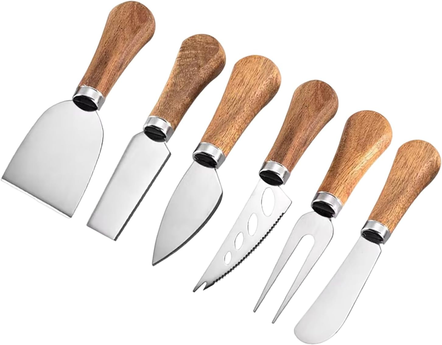 6 Piece Cheese Knives Set with Wooden Handle, Mini Steel Stainless ...