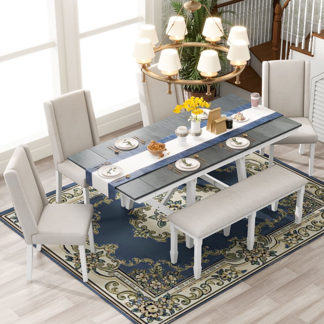 ARCTICSCORPION 6 Piece Classic Rubberwood Extendable Dining Table Set ...