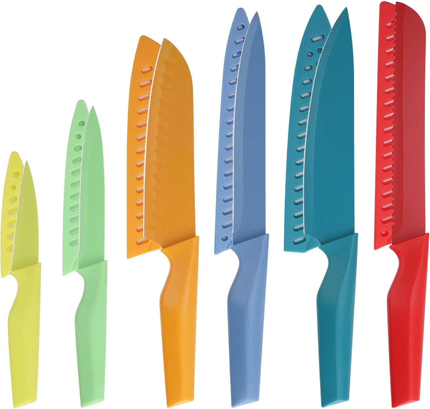 6-Piece Color-Coded Kitchen Knife Set with Blade Guards – Professional ...
