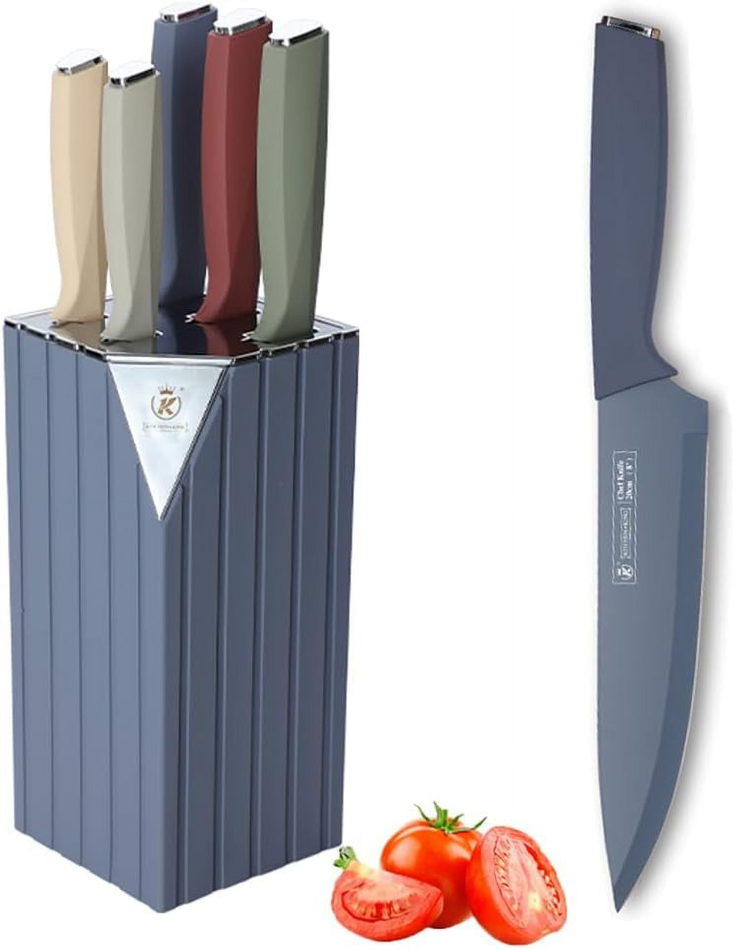 6-Piece Color-Coded Kitchen Knife Set with Block – Ultra-Sharp German ...