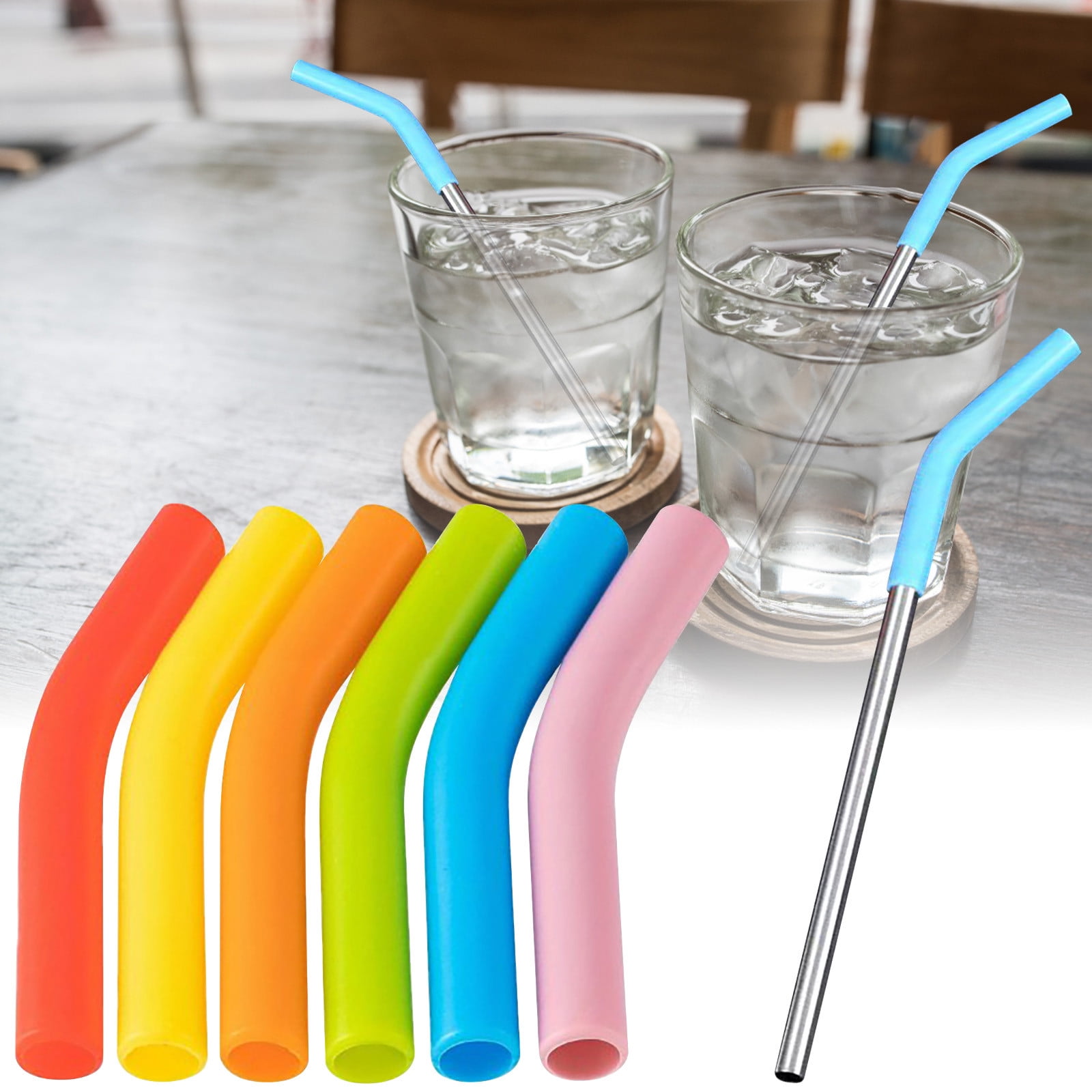 6 Piece Colored Silicone Straw Cover Set Reusable Straw Replacement ...