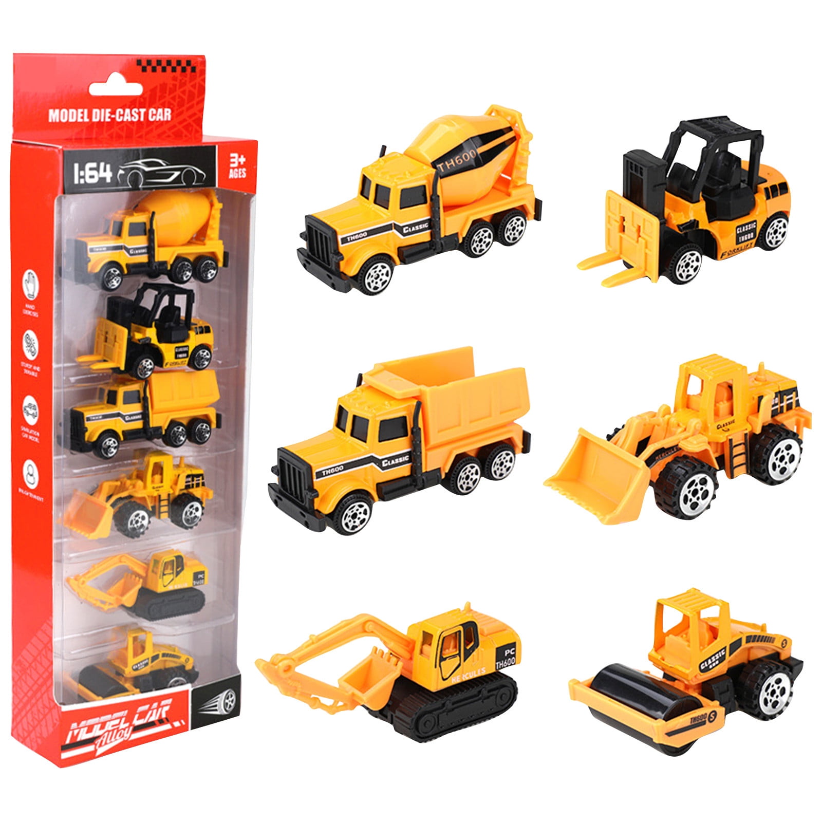 6-Piece Construction Vehicle Toy Set, Die-Cast Metal, 1:64 Scale ...