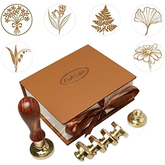 6-Piece Copper Seals Stamp Set + Wooden Hilt, Vintage Sealing Wax Stamp ...