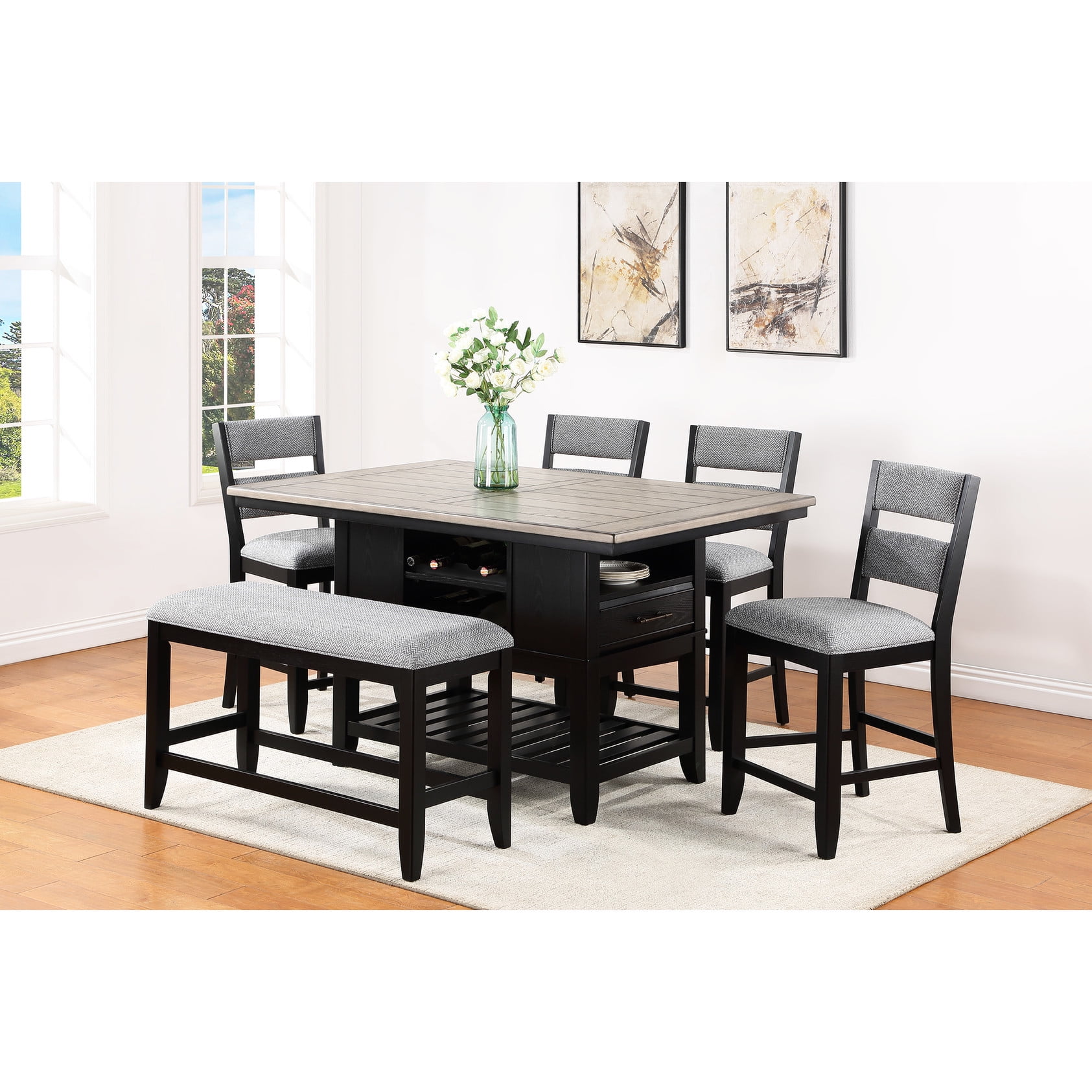 6-Piece Counter Height Rectangular Dining Set / Comfortable Seating for Family Gatherings in ...
