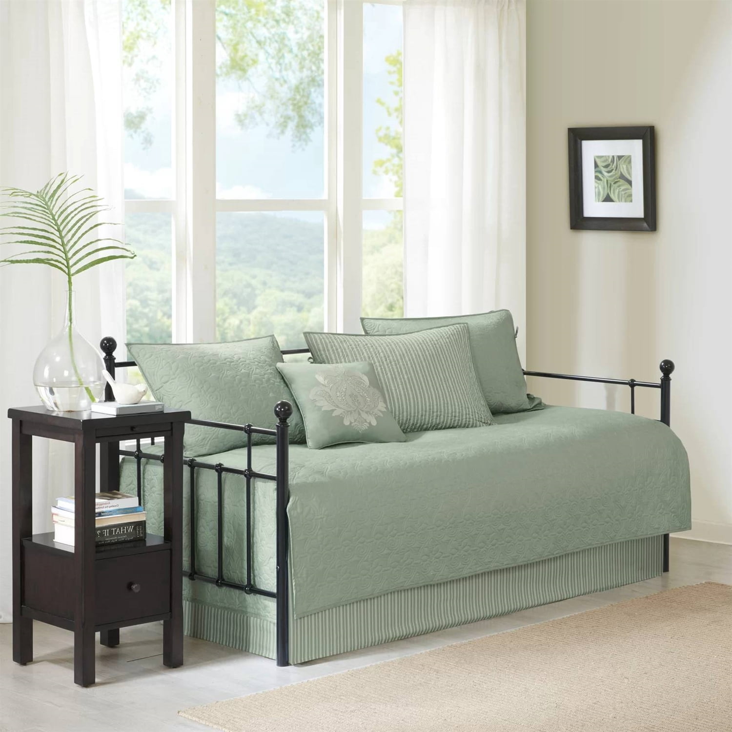 6-Piece Country Cottage Quilted Seafoam Green Reversible Daybed Cover ...