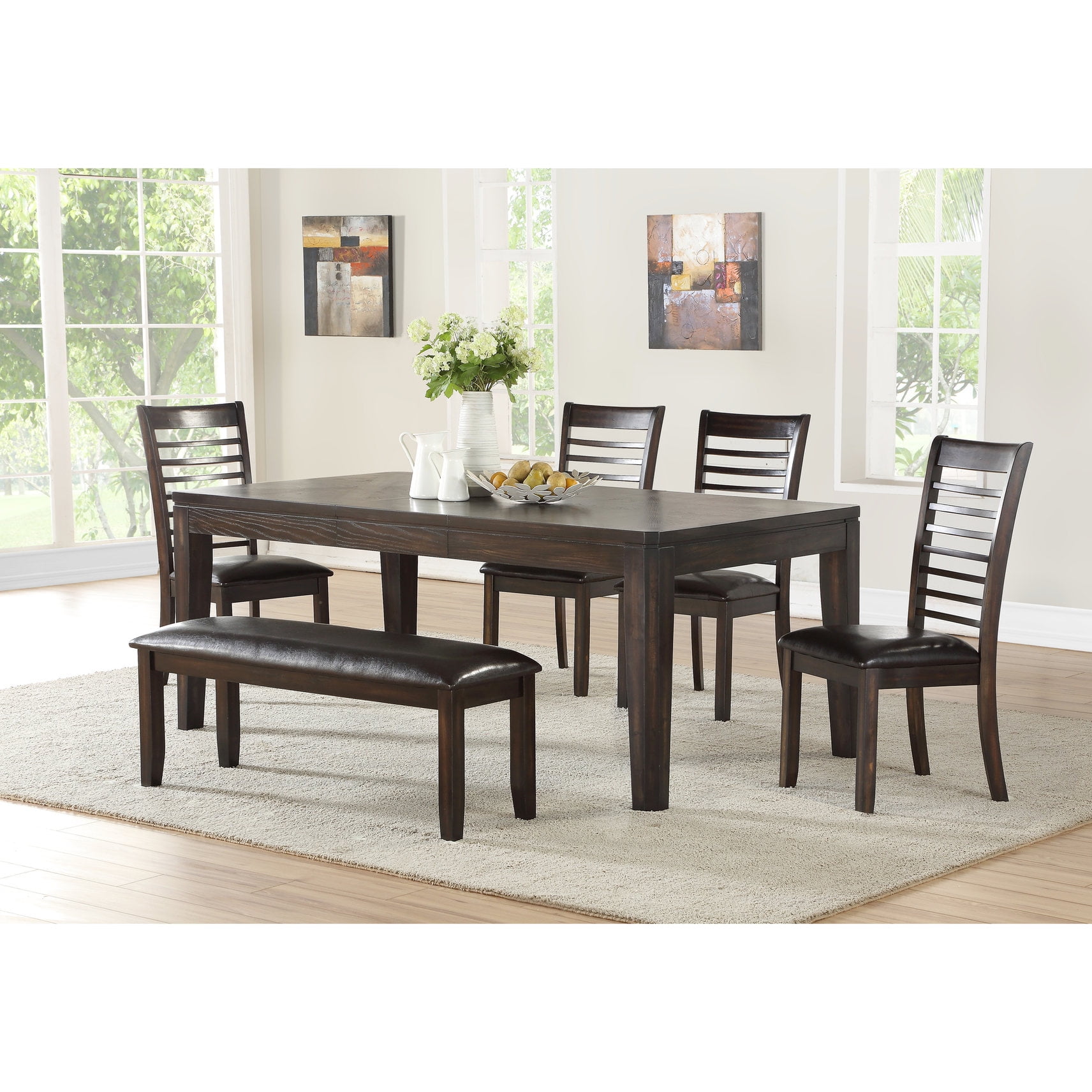 6-Piece Dark Brown Dining Set with Adjustable Levelers / Expandable ...