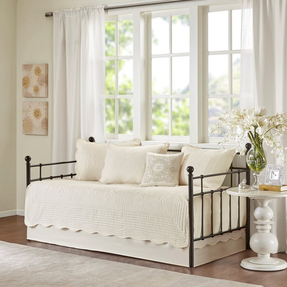 6 Piece Daybed Cover Set, Reversible Scalloped Edge Bedding, Farmhouse ...