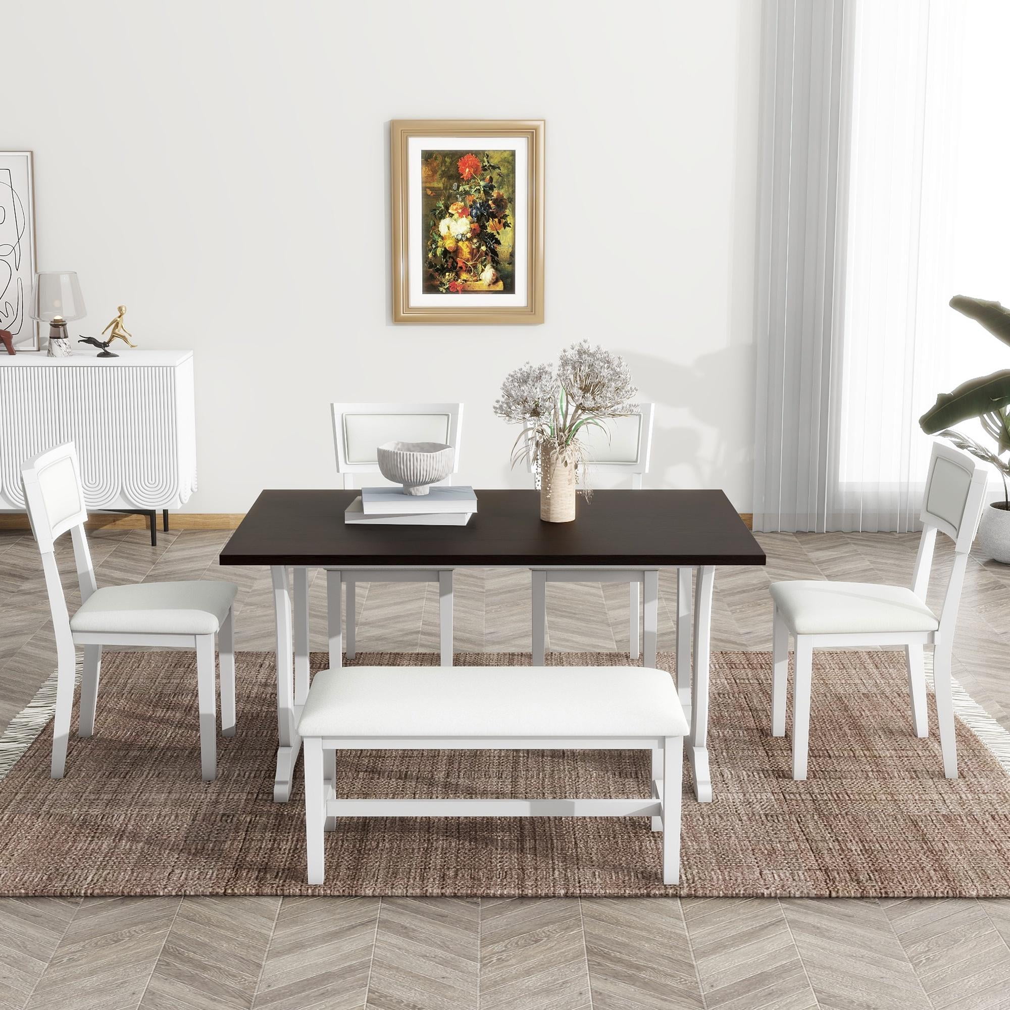 6 Piece Dining Room Furniture Set, Farmhouse Dining Table Set with ...