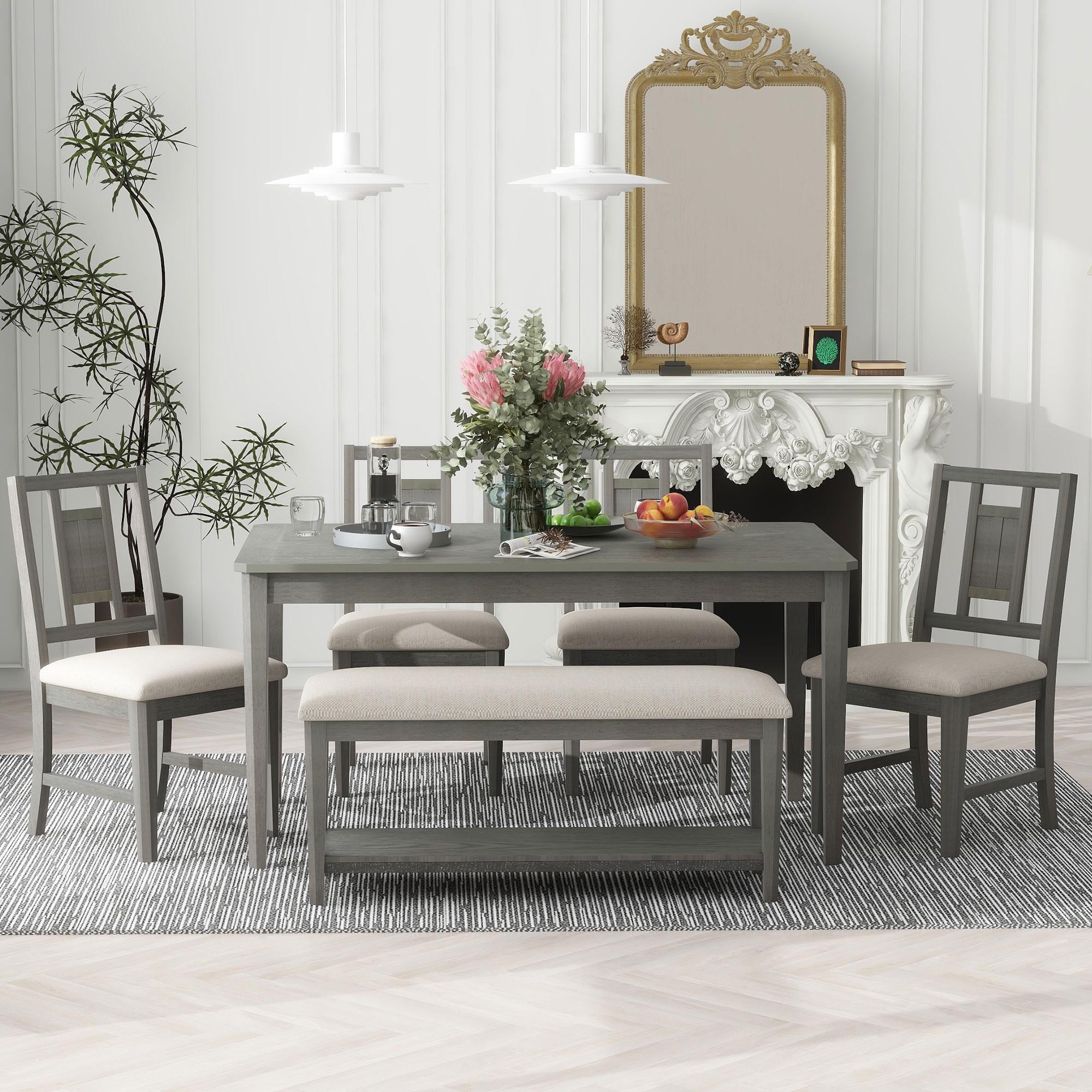 6 Piece Dining Room Furniture Set, Farmhouse Dining Table Set with ...